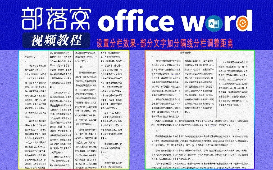 word设置分栏效果视频:部分文字加分隔线分栏调整距离