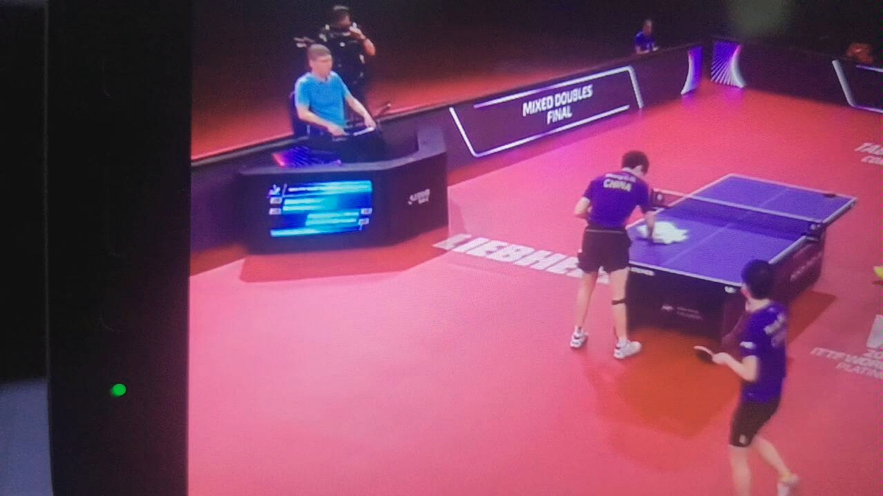 ...德国乒乓球公开赛混双决赛许昕/孙颖莎VS王楚钦/王曼昱第一局比赛...