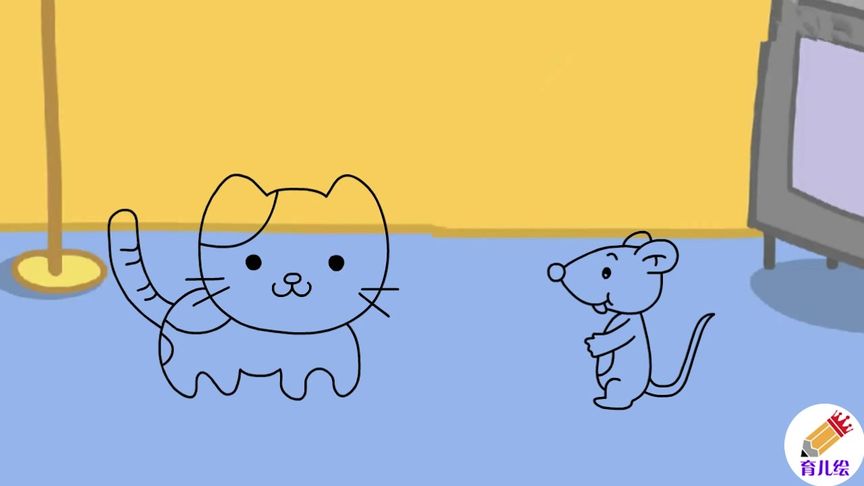 手绘简笔画,猫和老鼠,听儿歌学习简笔画