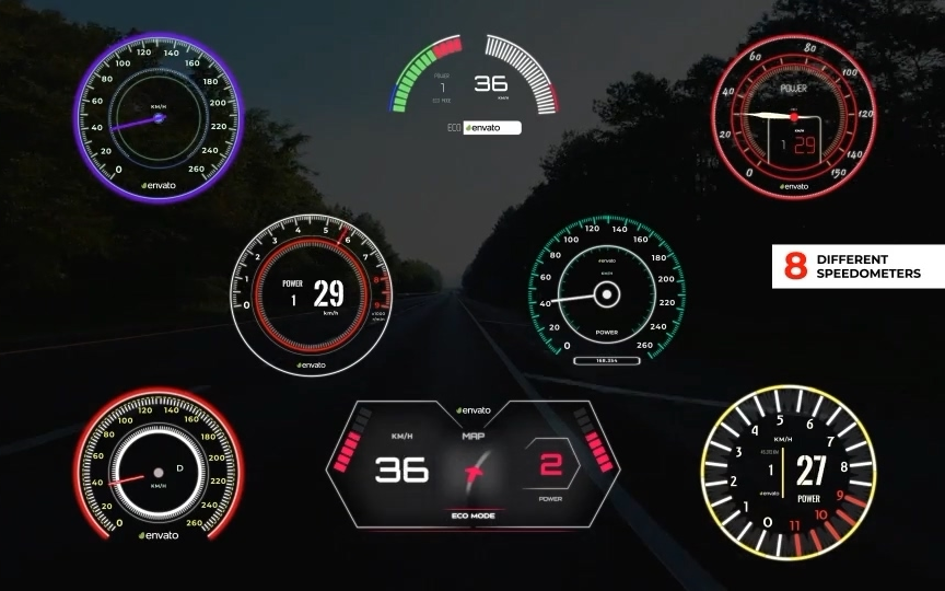 AE模板-仪表盘汽车液压表数字显示数据可视化速度表公里数时速速度...