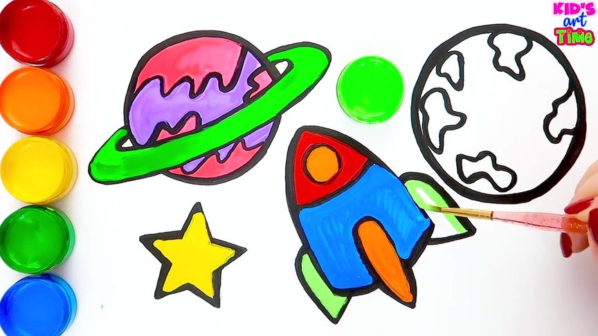 孩子一看就会画,幼儿简笔画上色教程:宇宙飞船 星球 地球 牙齿