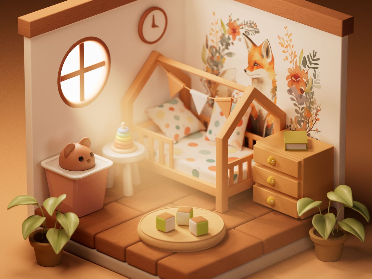 C4D教程 C4D场景建模教程04-卧室小场景案例-柜子椅子玩具模型...