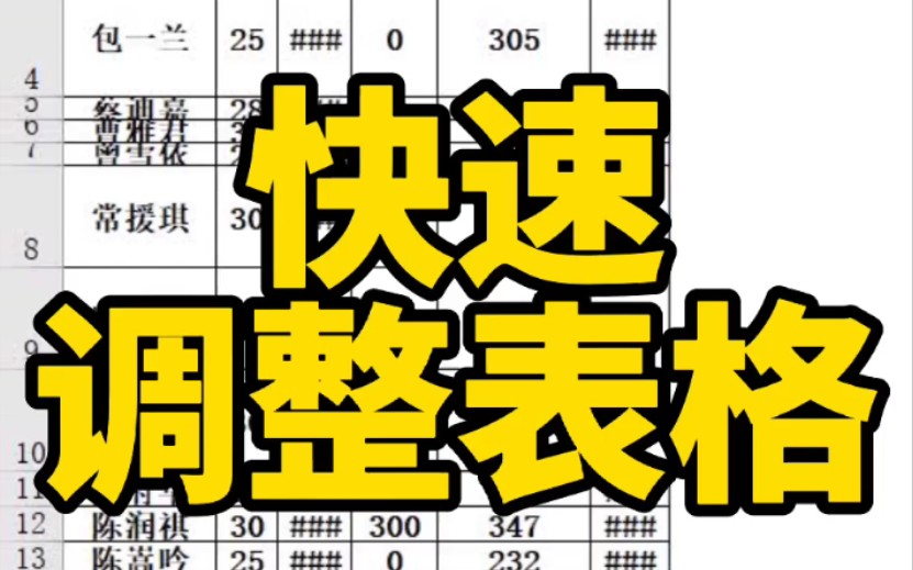 Excel快速调整表格