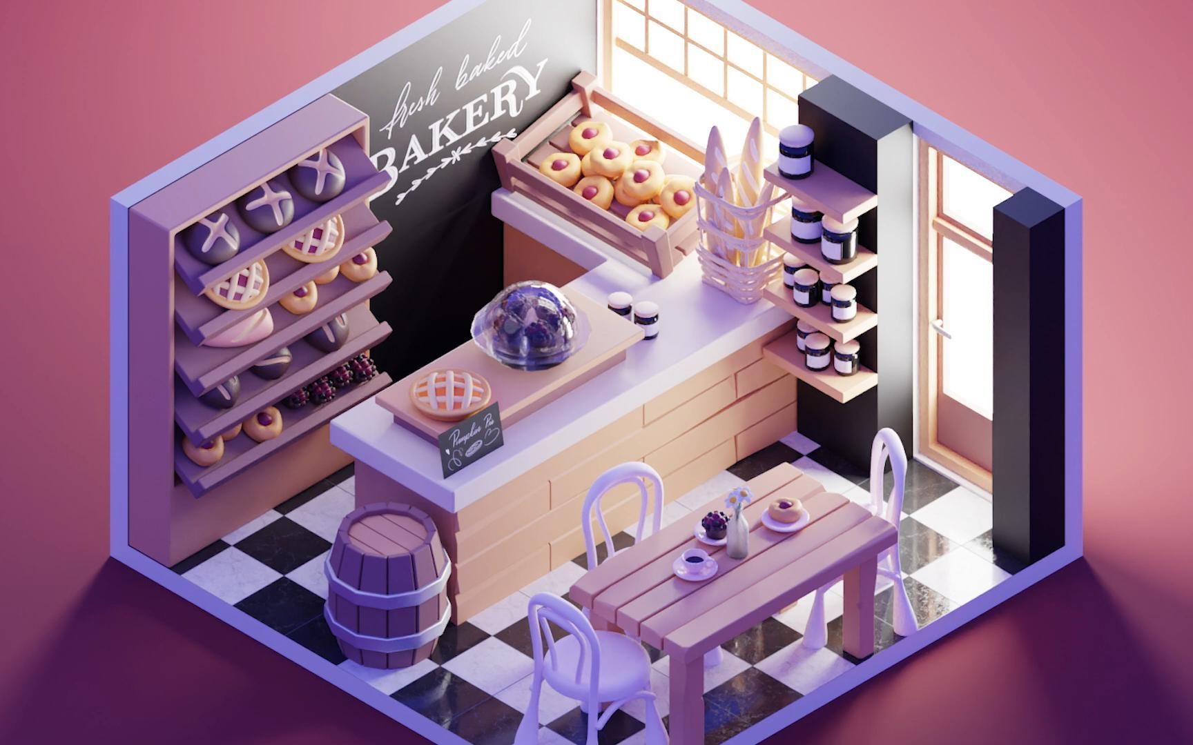 Blender 教程 | 3D微型面包店建模过程