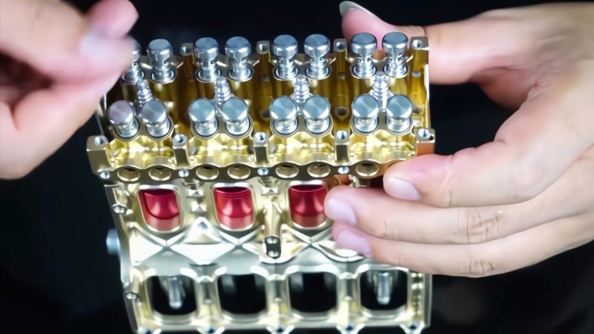 土星文化直列四缸发动机模型组装过程diy益智组装真实的工业结构