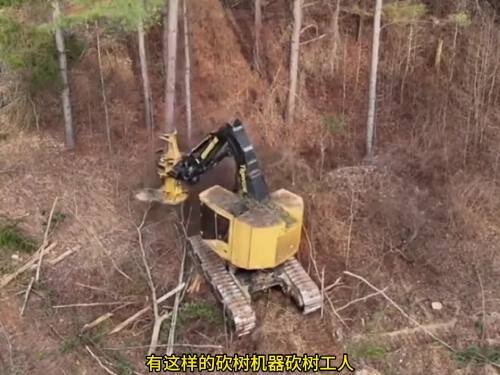 挖掘机砍树技术,没一会砍伐一大堆