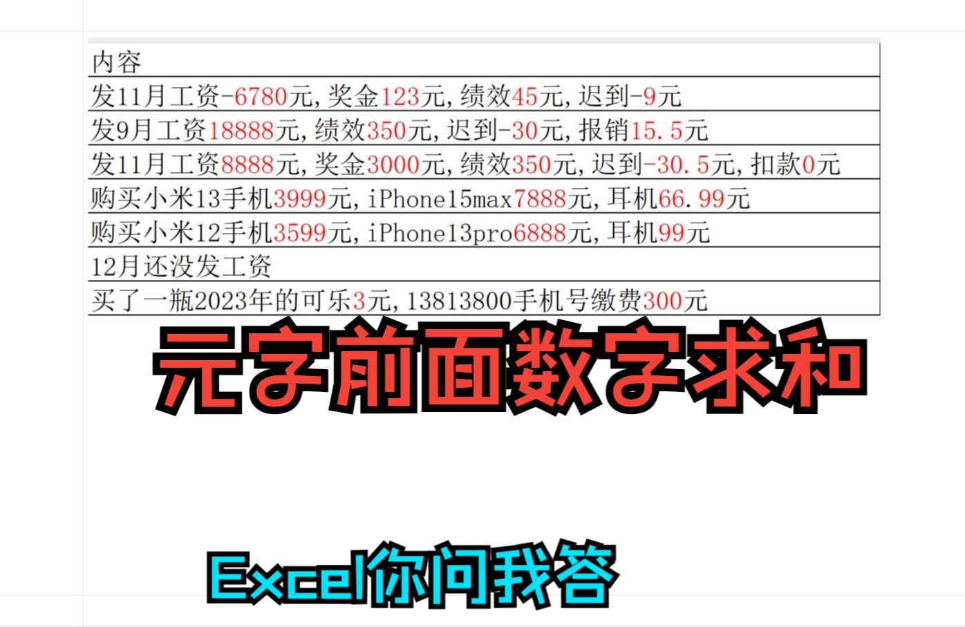 《Excel你问我答》求和关键词前数字,元字前数字,全部数字,干扰数字,...