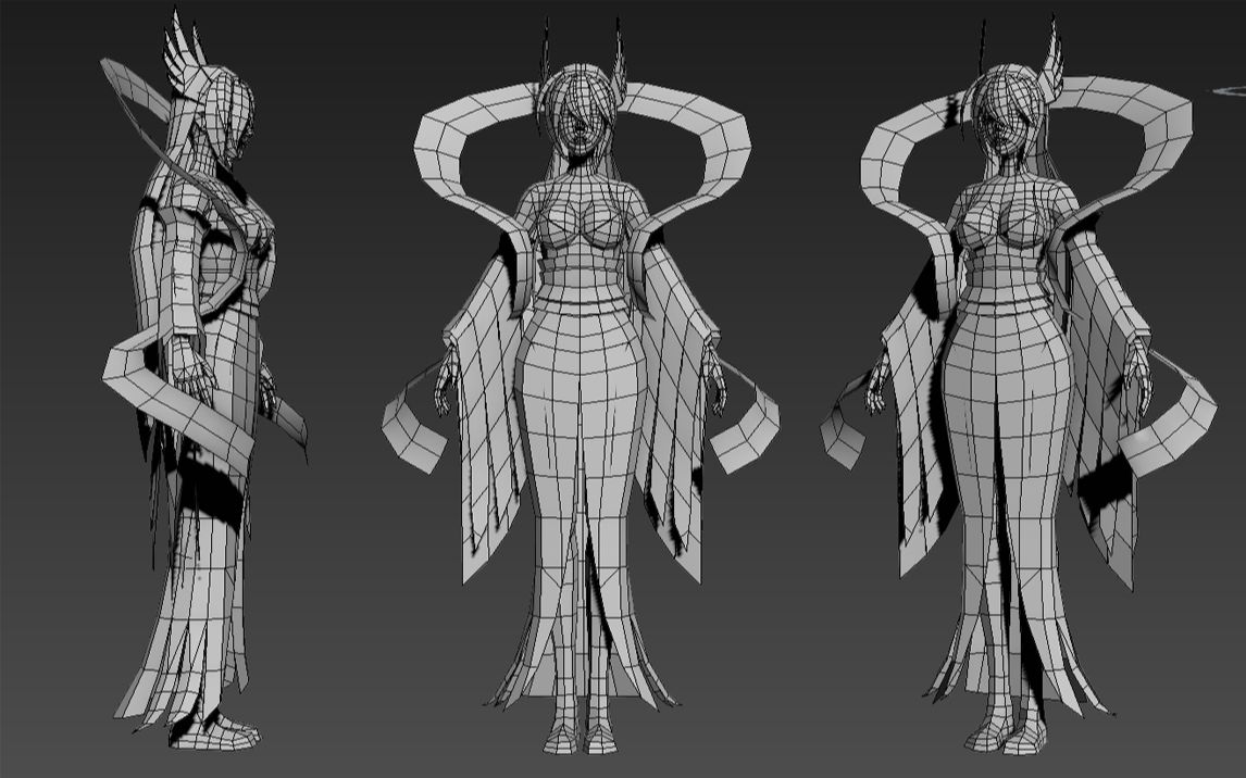 3DMAX游戏建模:阴阳师“紧那罗”女性角色模型建模技巧