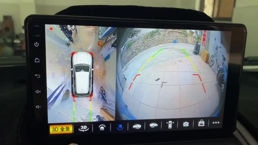 安卓大屏导航360全景一体机效果。自带四路行车记录仪功能。