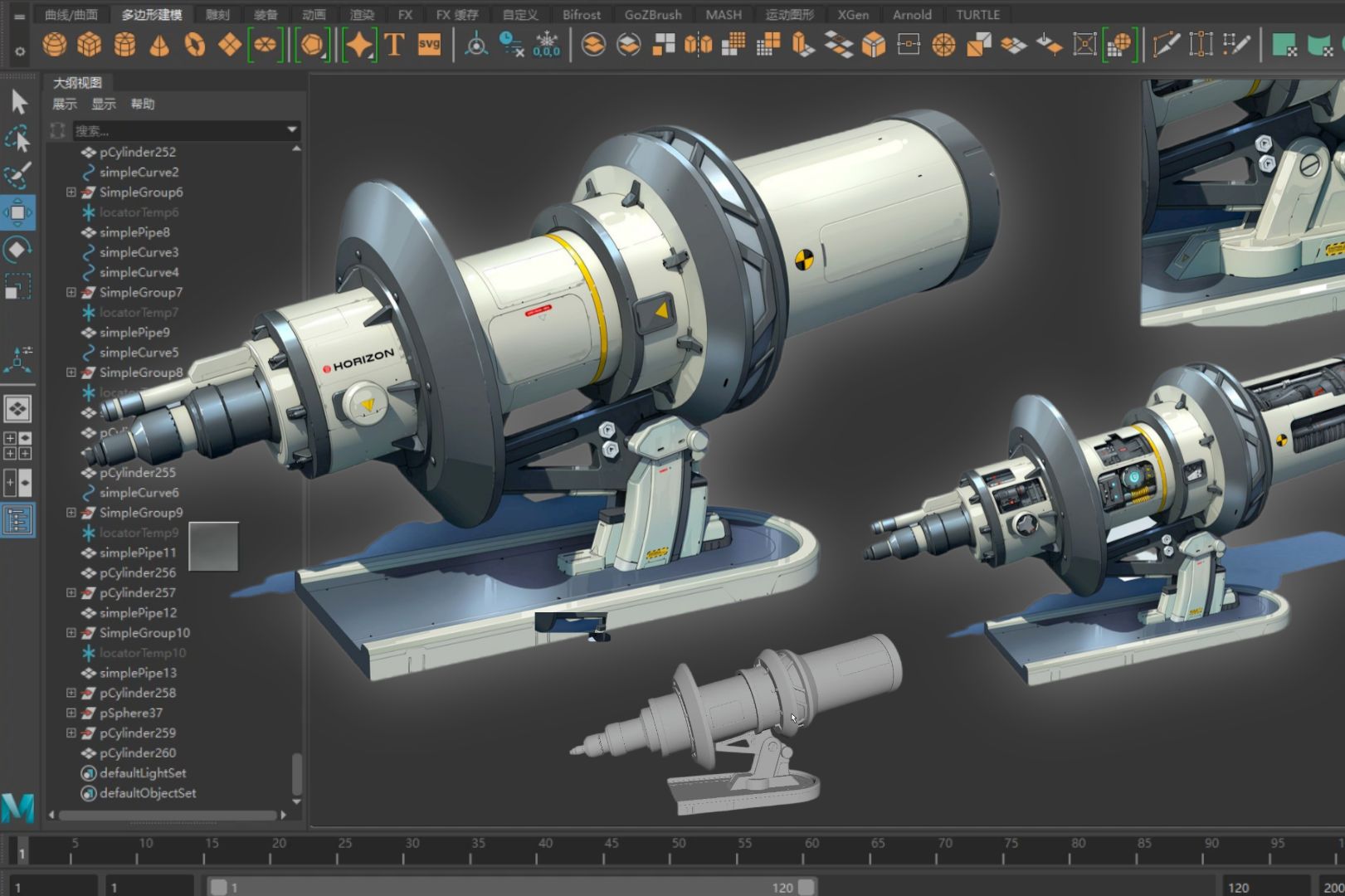 【maya武器建模】激光炮塔模型制作,新手也能学的武器建模案例!