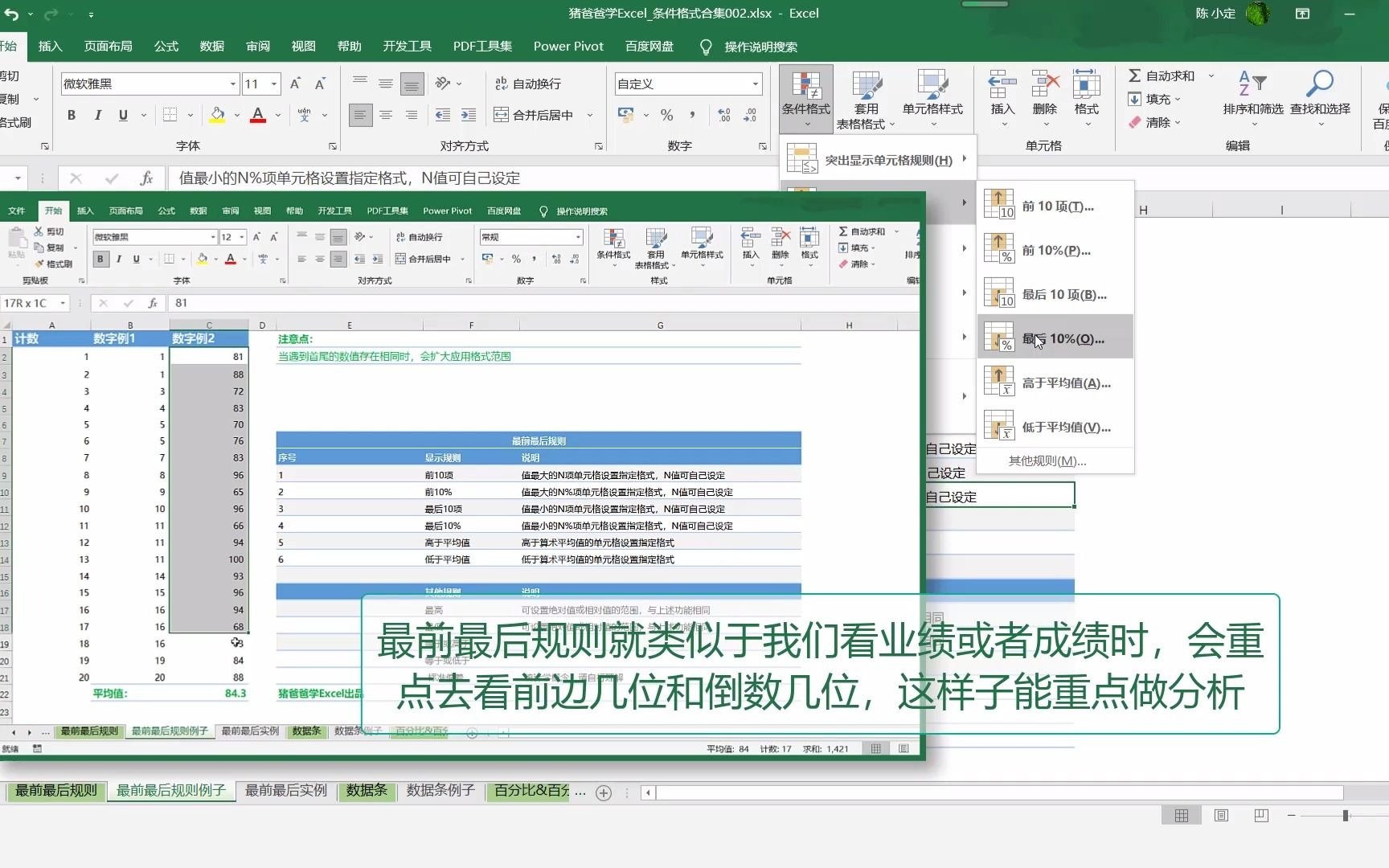 Excel高级功能-条件格式-最前最后规则