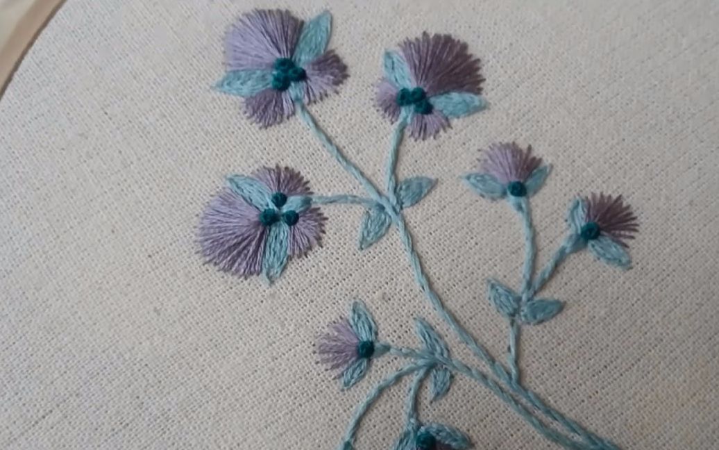 手工绣花教程,简单花朵图案的刺绣方法!