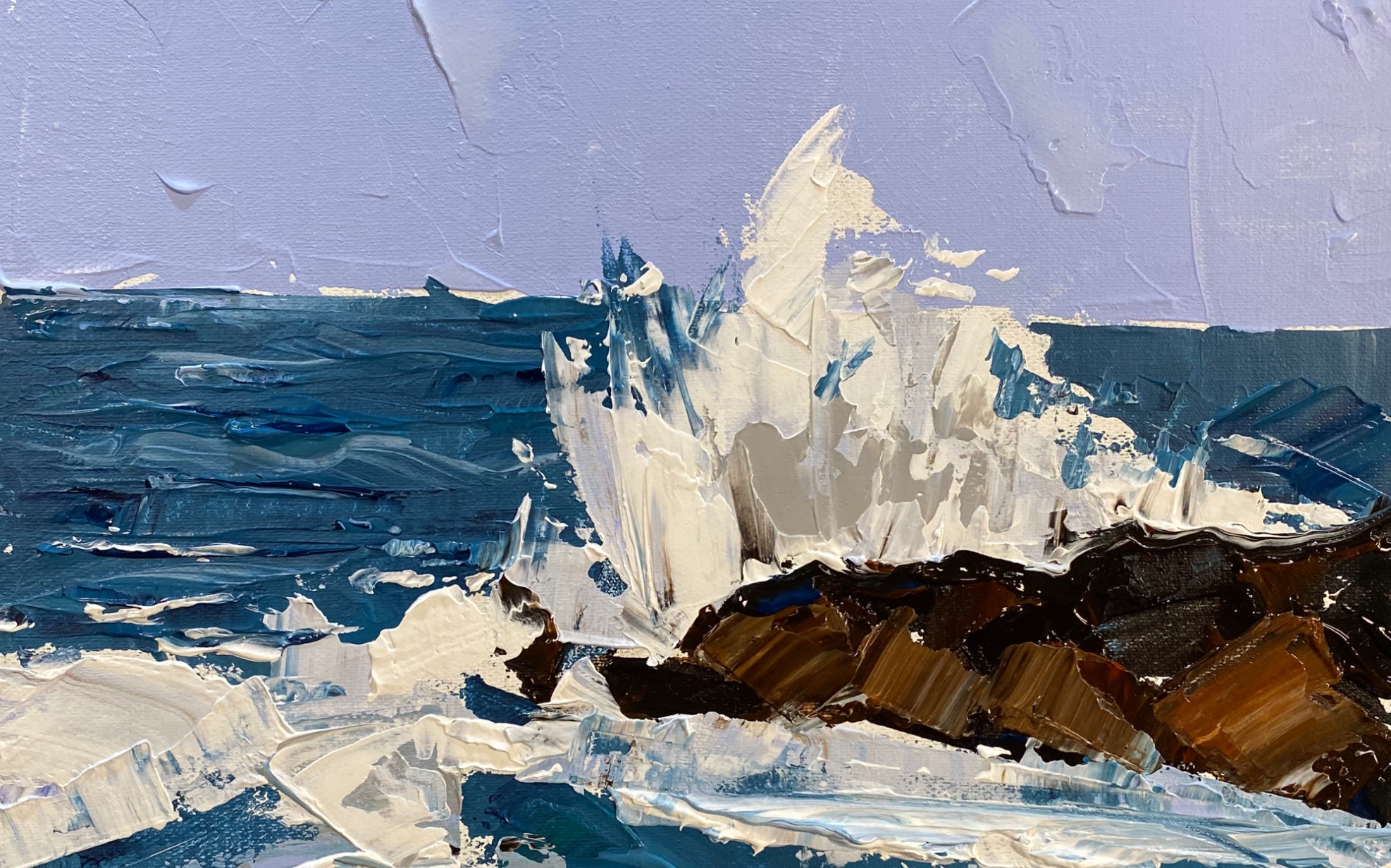 【油画】刮刀油画看看海浪礁石如何表现?|甜甜老师教油画