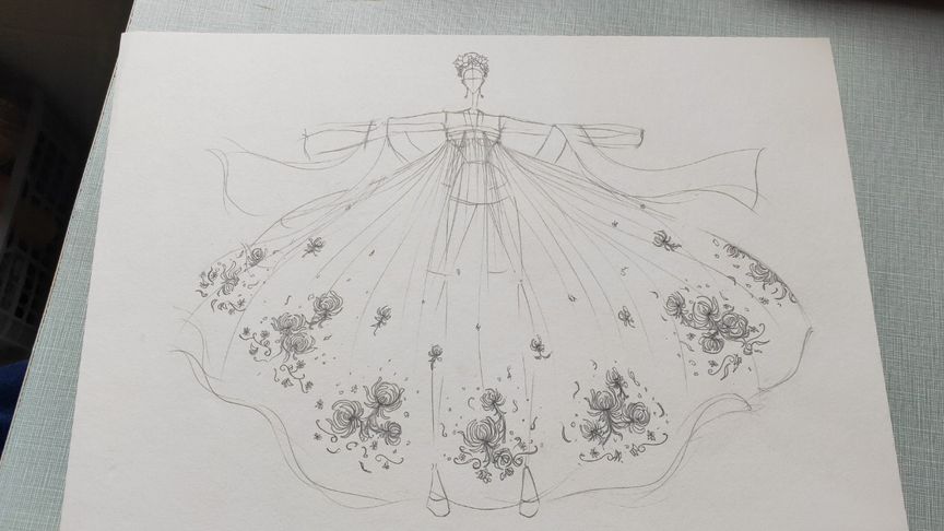 汉服设计教程:齐胸襦裙设计服装设计菊花图案齐胸襦裙设计!
