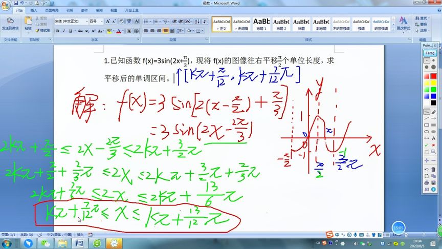 正弦函数图像平移之后与单调区间精讲