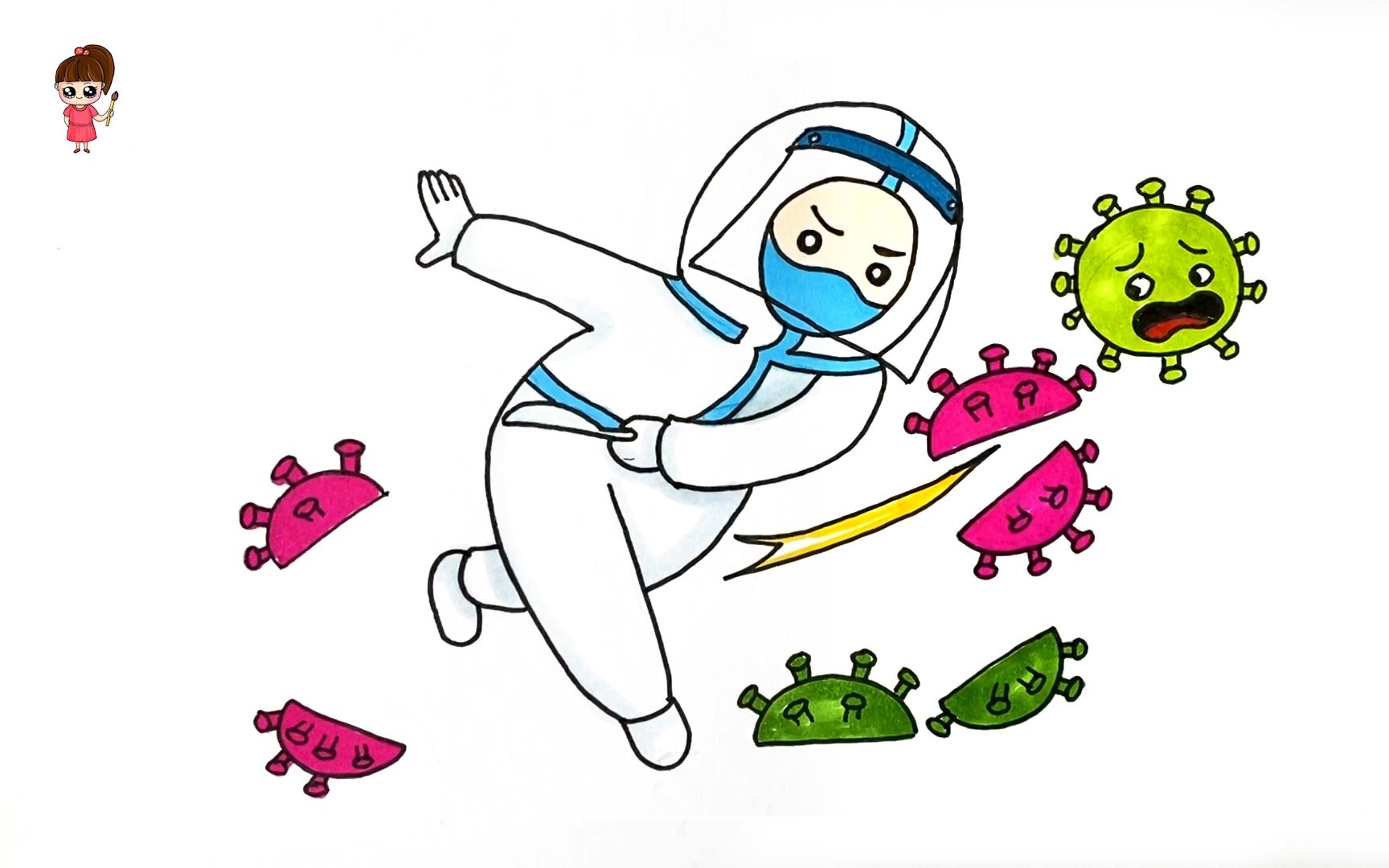 与病毒作战的医生简笔画,白衣战士加油