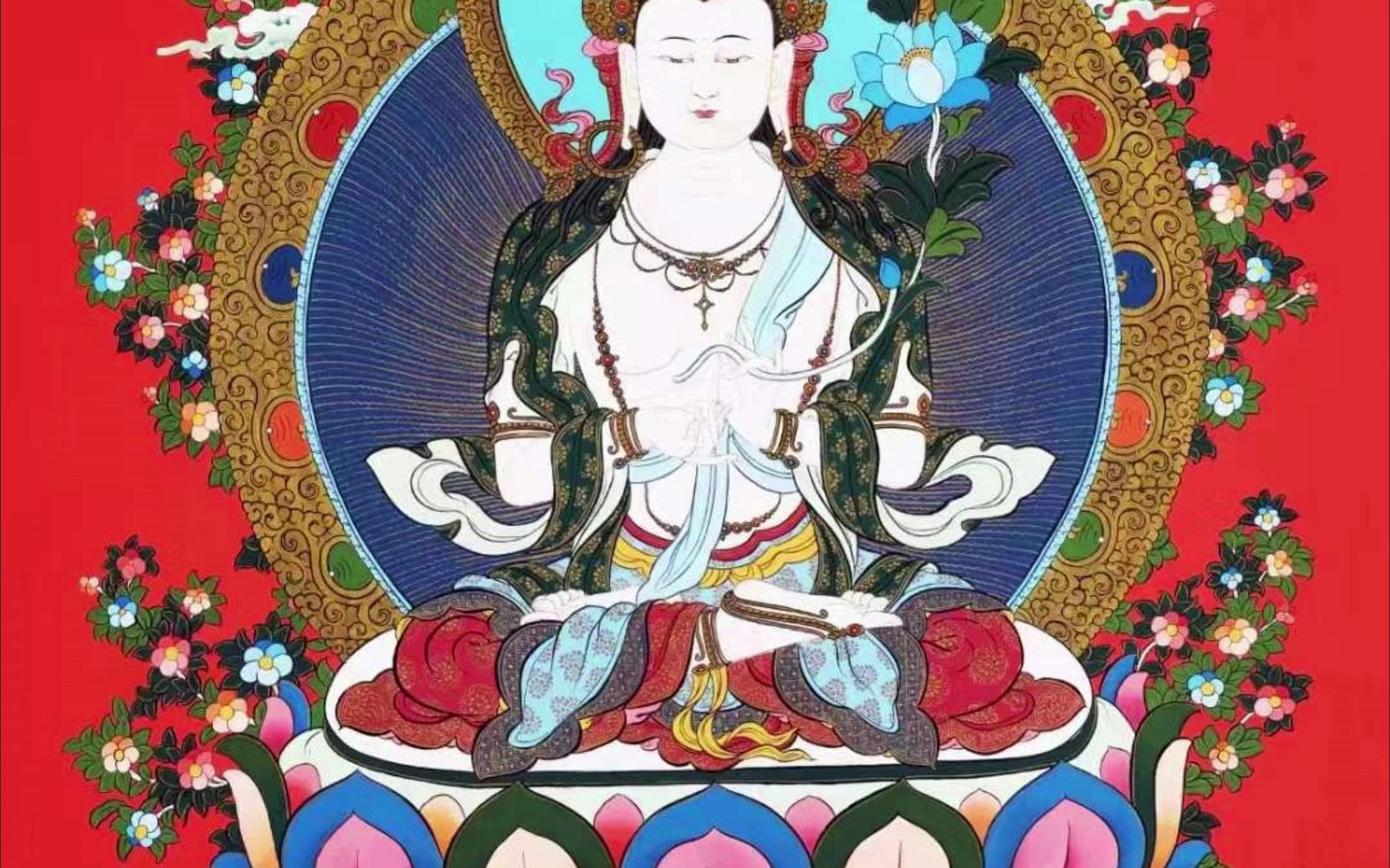 沃唐卡·尼泊尔现代·红唐大势至菩萨唐卡讲解