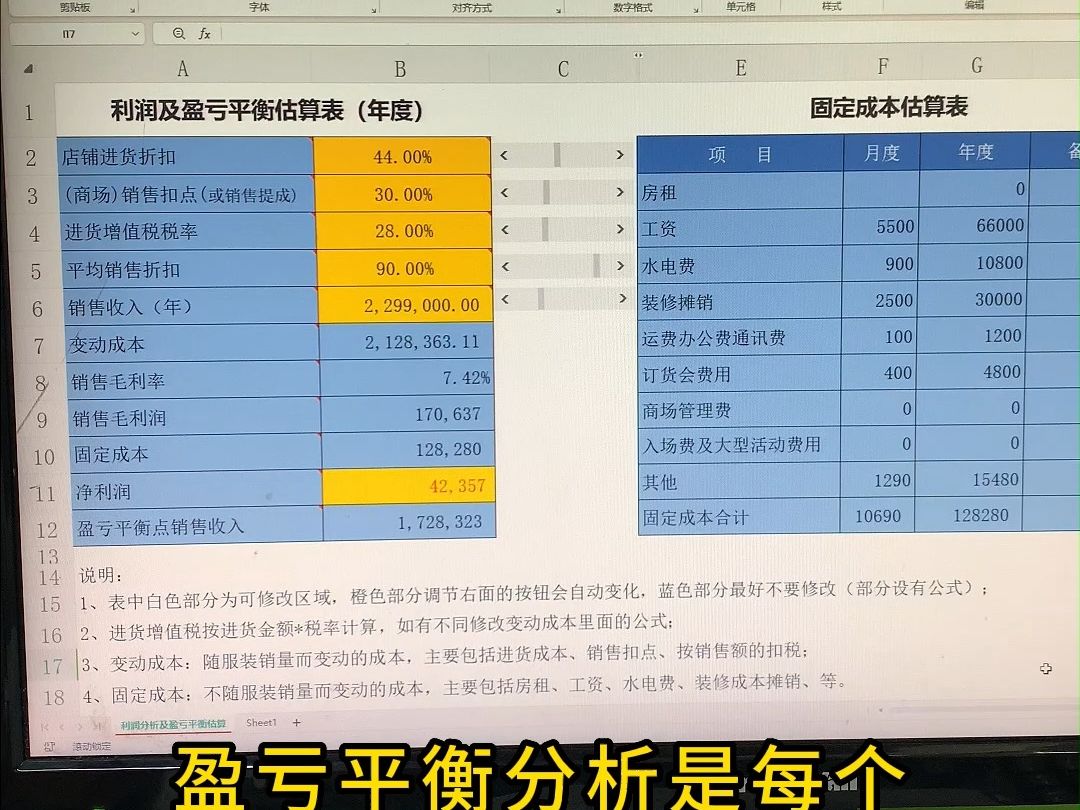 ...全自动盈亏平衡分析表含盈亏平衡计算器,表格模板设置好了计算公式,...