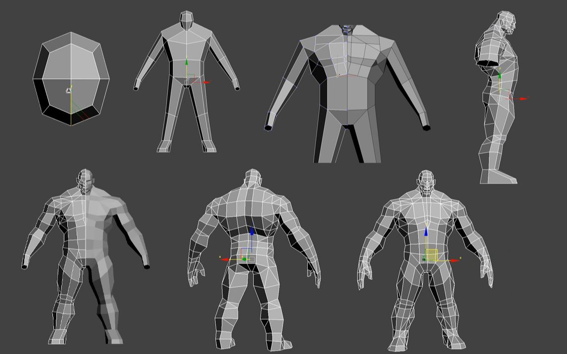【3dmax人物建模】从box到完整的男性人体模型制作过程,1000个三角...