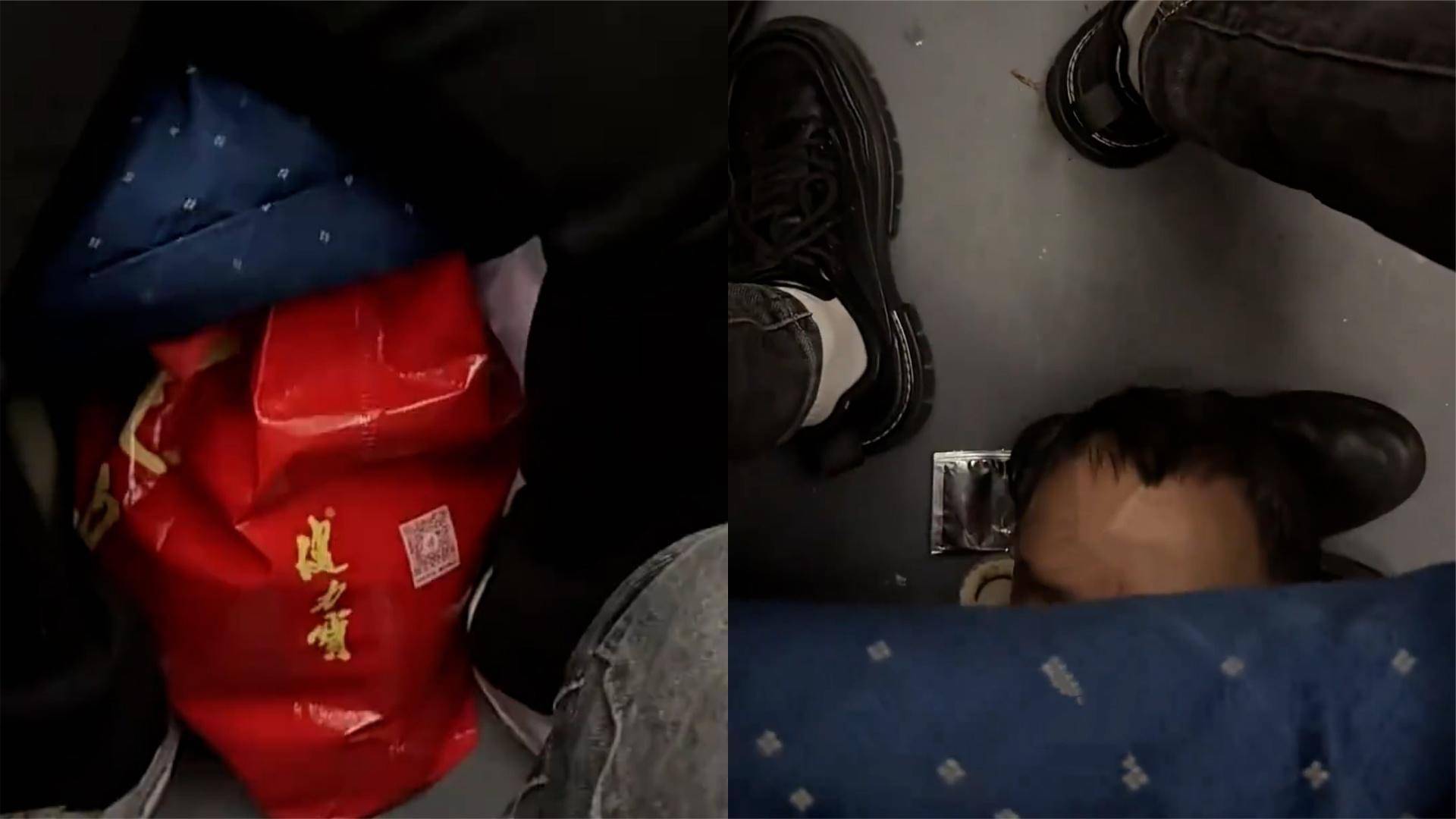 火车硬座惊现"上下铺"!男子坐火车打盹一低头脚边多了个人头,"不知道...