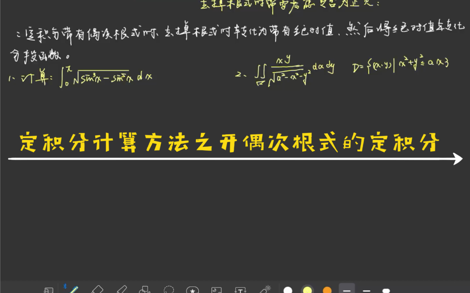 高等数学重难点题型讲解题型【二十四】定积分计算之开偶次根式时的...