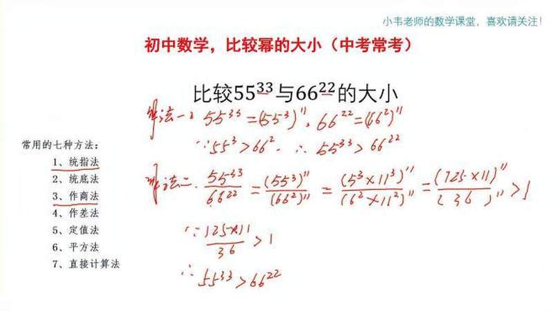 初中数学:如何比较幂的大小,这些方法技巧必须掌握,你都学会了吗