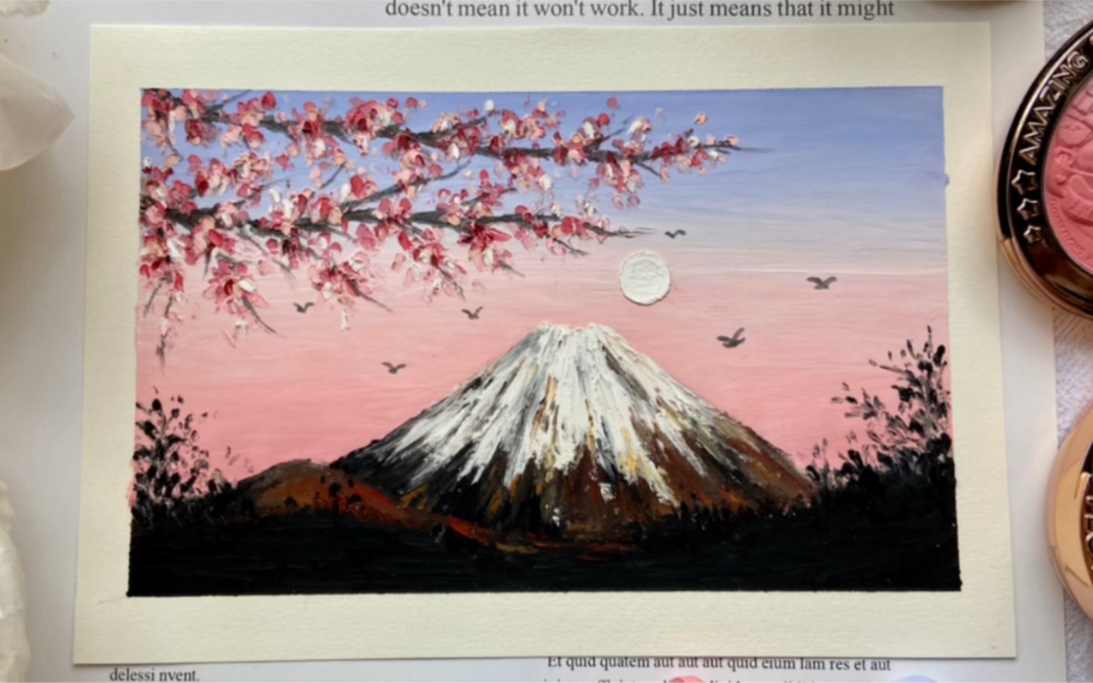 【油画棒画】晚霞下的富士山(绘画过程)