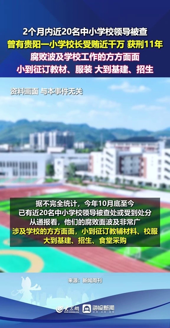 2个月内近20名中小学校领导被查,曾有贵阳一小学校长受贿近千万,获刑...