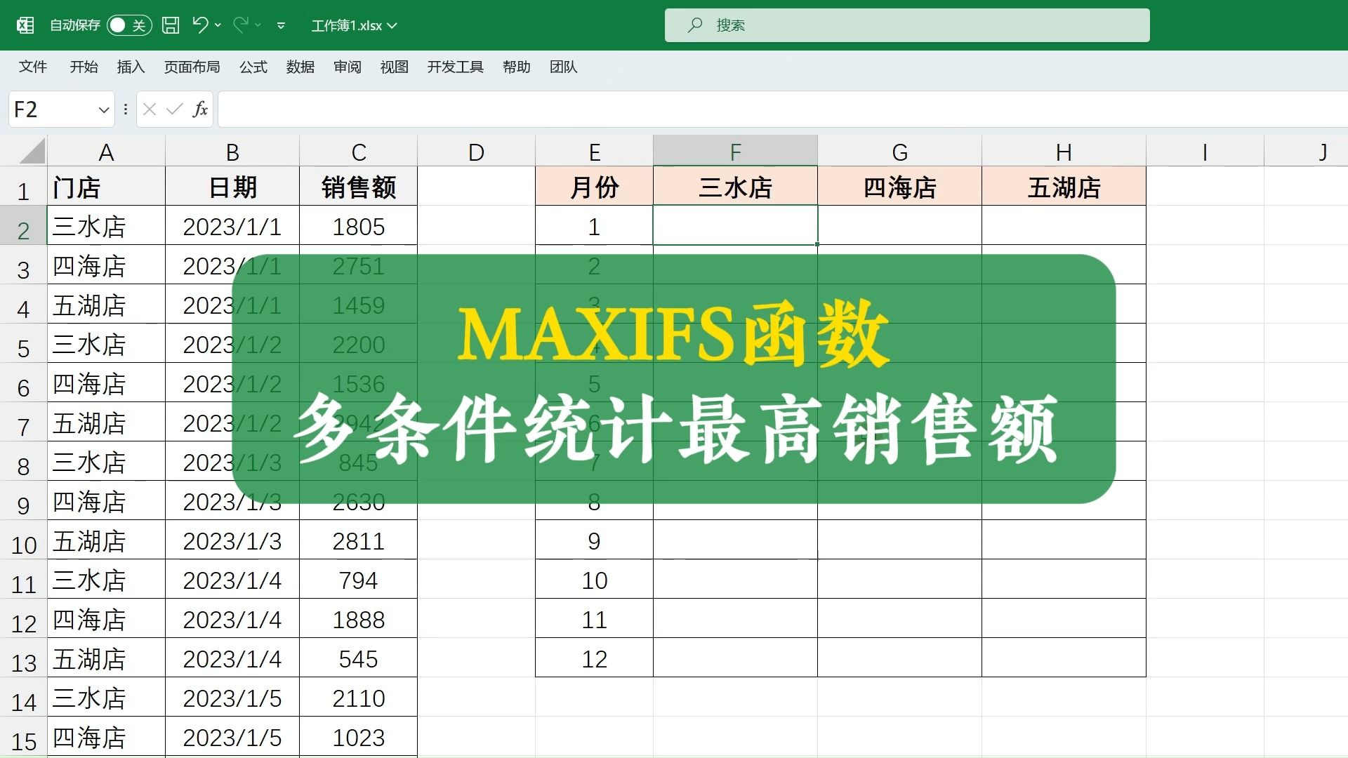 MAXIFS函数多条件统计最高销售额