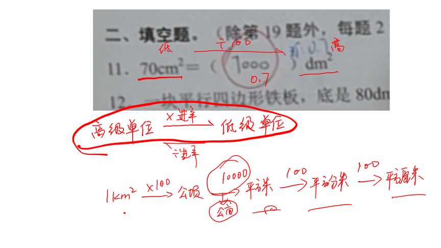 又又又做错了,面积单位换算,高级单位变低级单位✖️进率
