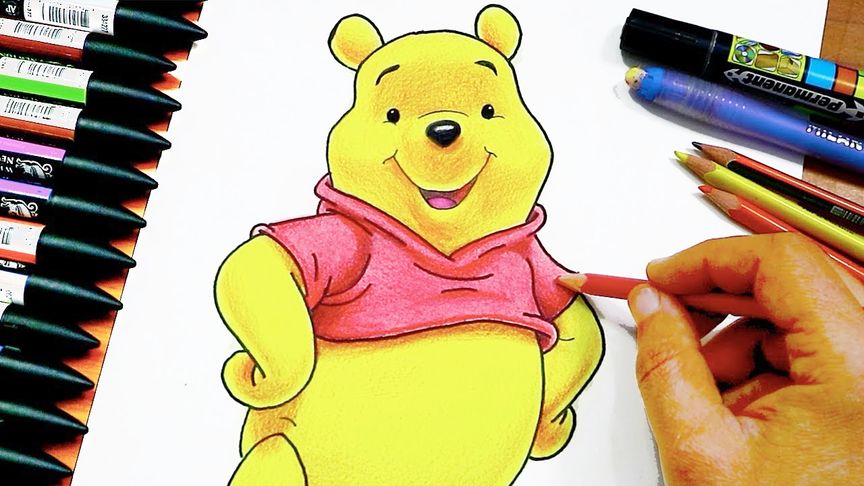 教孩子学习卡通绘画,绘制小熊维尼视频教程