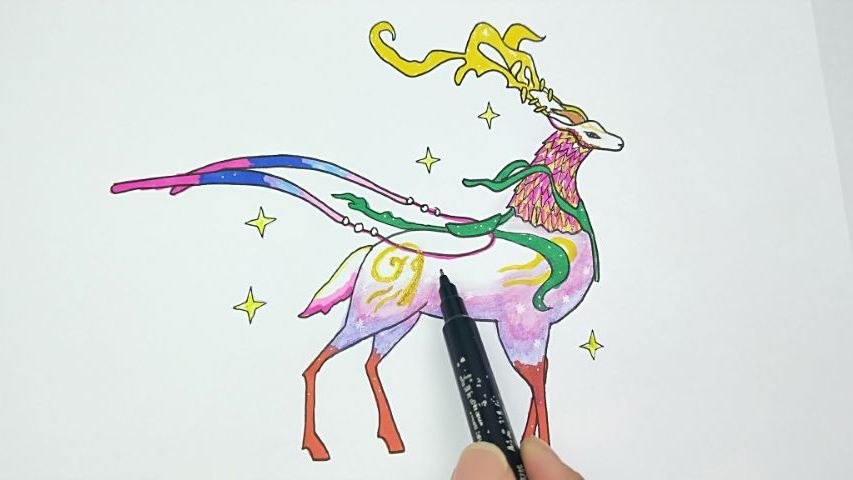 自己画叶罗丽精灵梦之七色神鹿简笔画,成品很漂亮,步骤并不难!