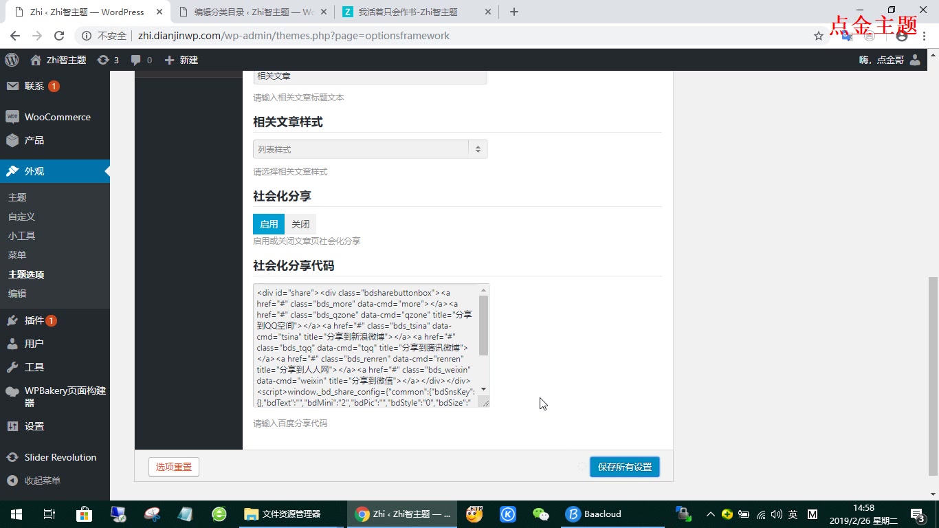 zhi主题教程:选项之博客