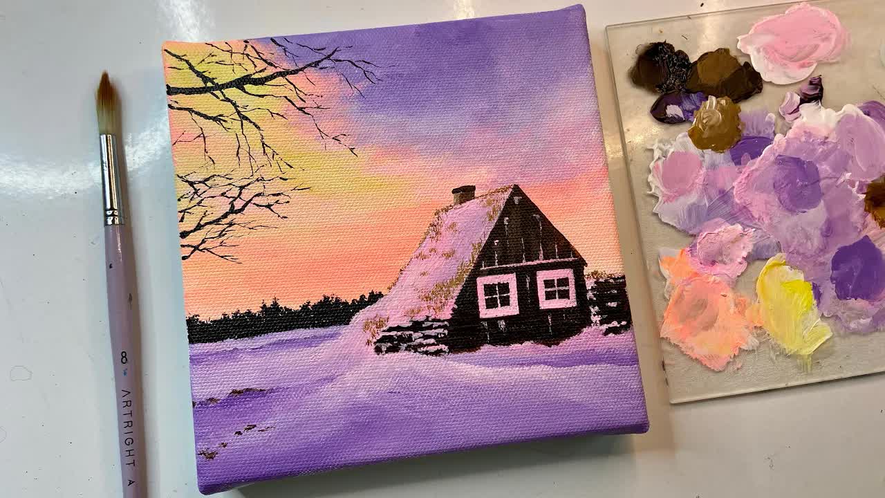 冬季风景画/丙烯画教程/丙烯画初学者教程--教程入门