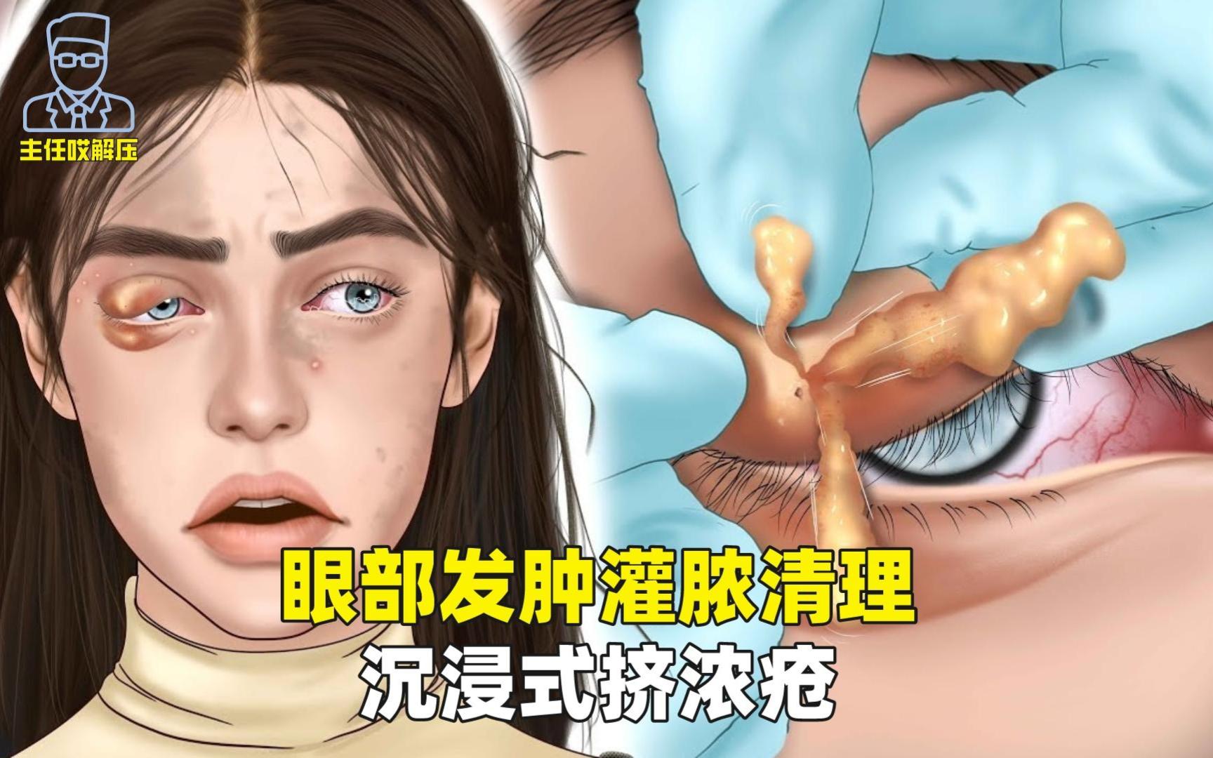 解压动画,眼部发肿灌脓清理,沉浸式挤脓疮
