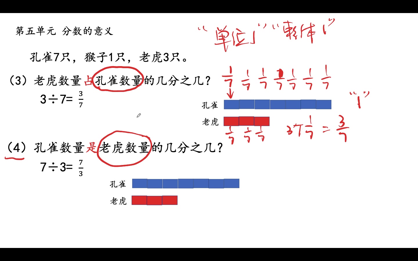 五上课本精讲-第五单元-分数与除法-A占B的几分之几(五)