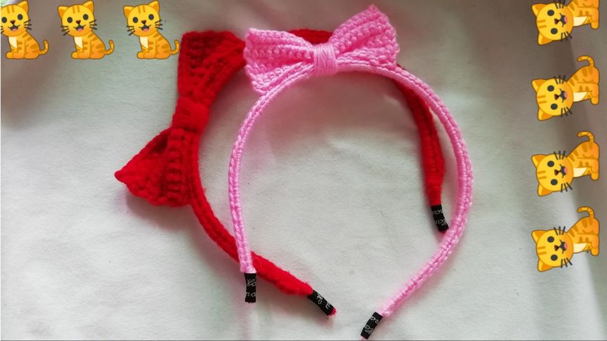 毛线勾织可爱猫耳朵发箍视频新手教程