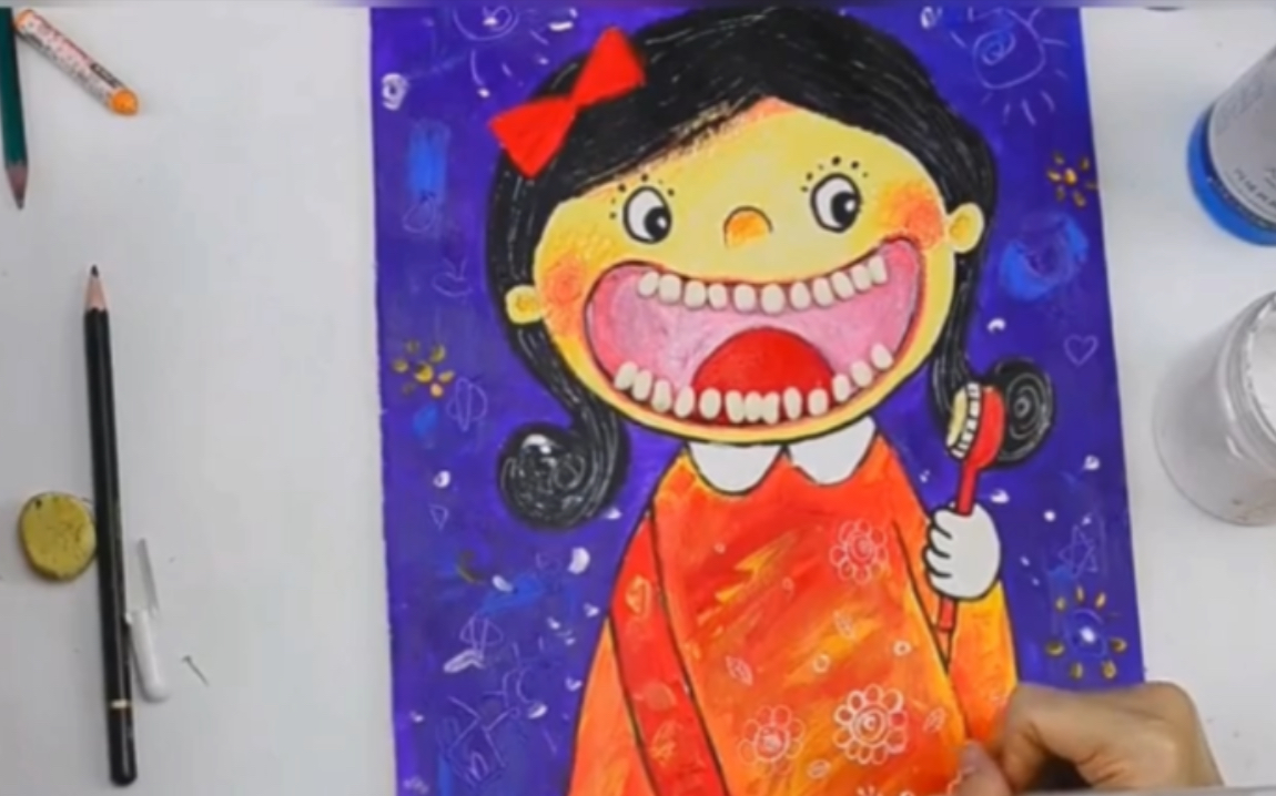 ...美术课8 我爱刷牙之二 适合4-10岁孩子的儿童画 色彩搭配之对比色
