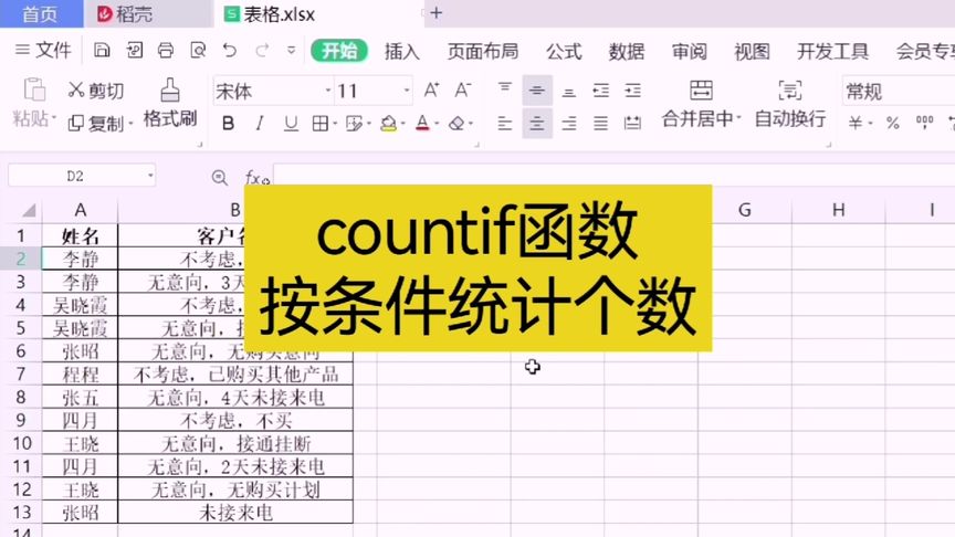 countif函数按条件统计个数 wps表格 excel表格