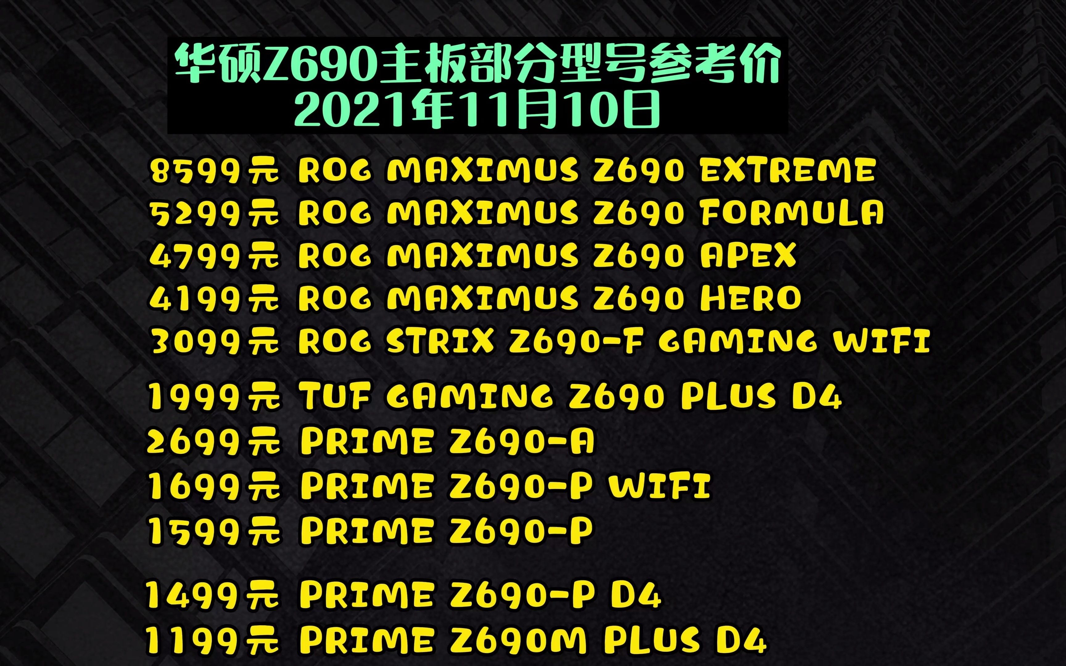 华硕Z690主板部分型号参考价,别说价高!我可以写10块钱,你买不到!
