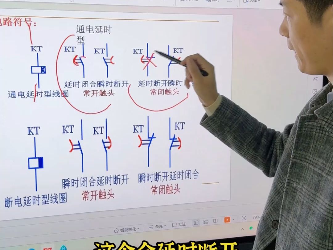 时间继电器它分成了通电延时和断电延时,那么符号上面怎么去区分?