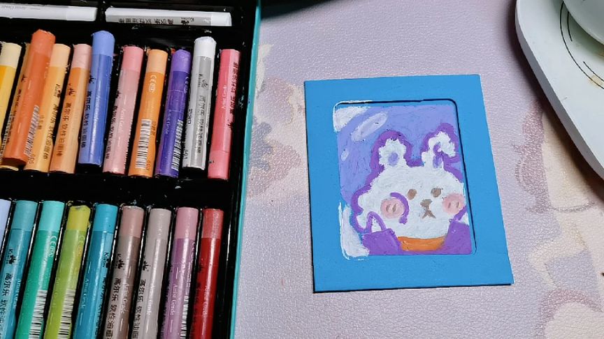 油画棒快速画一个卡通兔兔,嘿嘿～