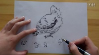 速写-母鸡教小鸡吃米如何画?How to draw the hen and the chicken(小学...