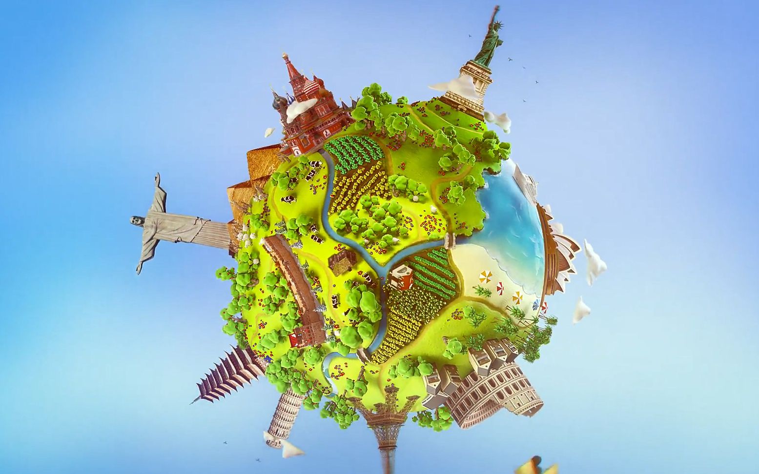 AE模板-卡通环球旅行世界名胜古迹球形3D效果旅游节目片头或旅游...