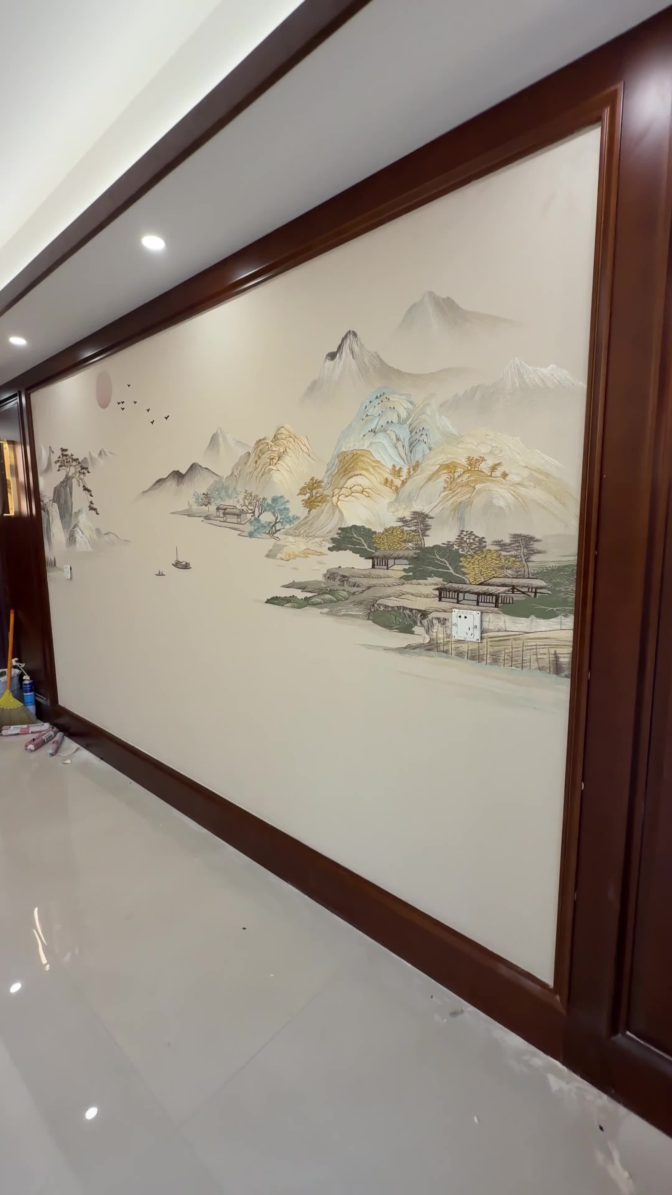 新中式刺绣背景墙布 #邯郸 针线刺绣 图案上百款 整张布透气防潮不闷...