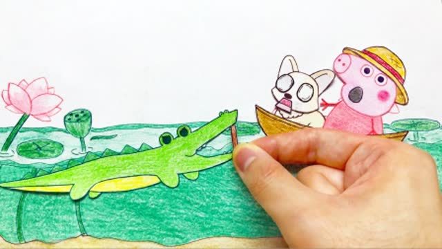 .b>定格动画:小猪佩奇喂鱼时,遇到大鳄鱼,好恐怖