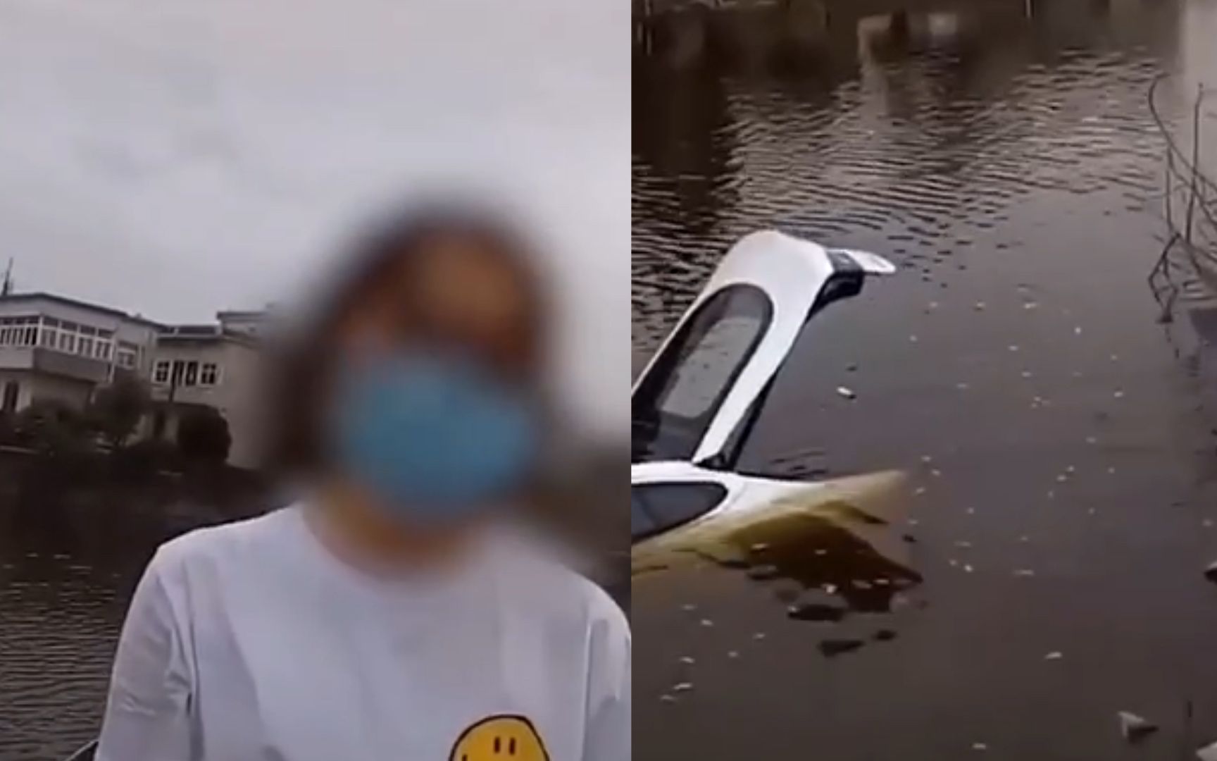 弟弟开姐姐豪车冲入水塘 姐姐现场崩溃大哭:130万的车啊