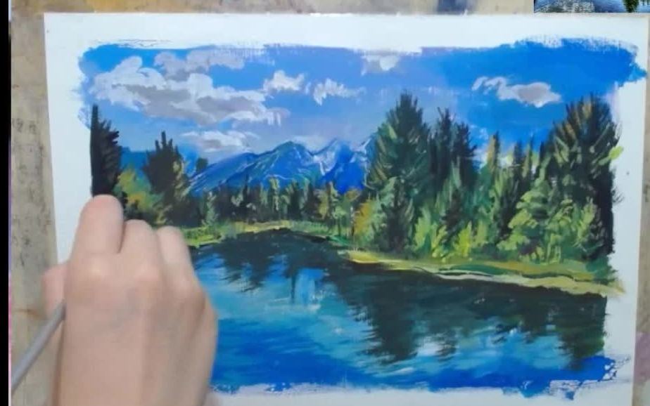 素描水粉山水,细节下部分