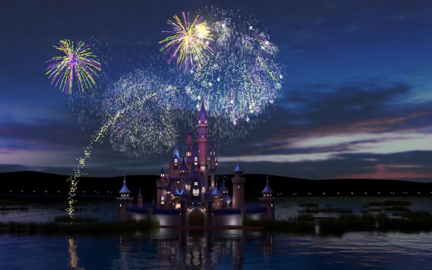 室外建筑动画——迪士尼城堡水面烟花制作解析