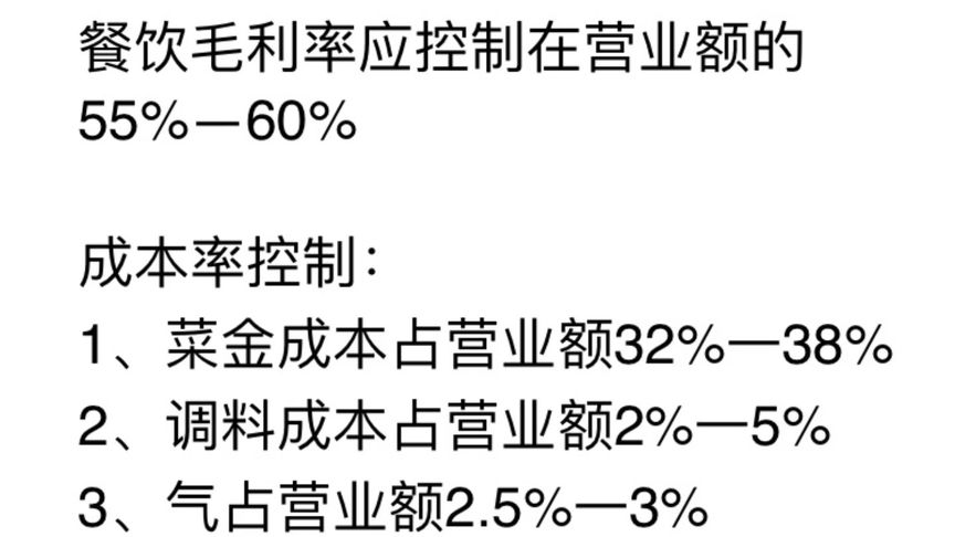 餐饮毛利率和成本率占比
